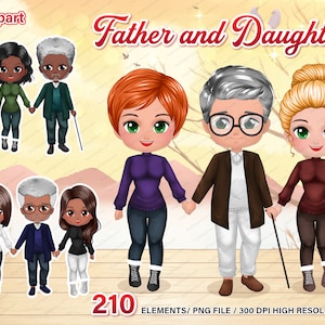 Cute Chibi Father and Daughter Clipart PNG, Grandfather and Father's ...