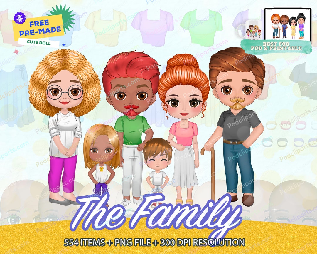 Cute Family Chibi Clipart Set, Grandfather, Grandmother, Mother, Father ...