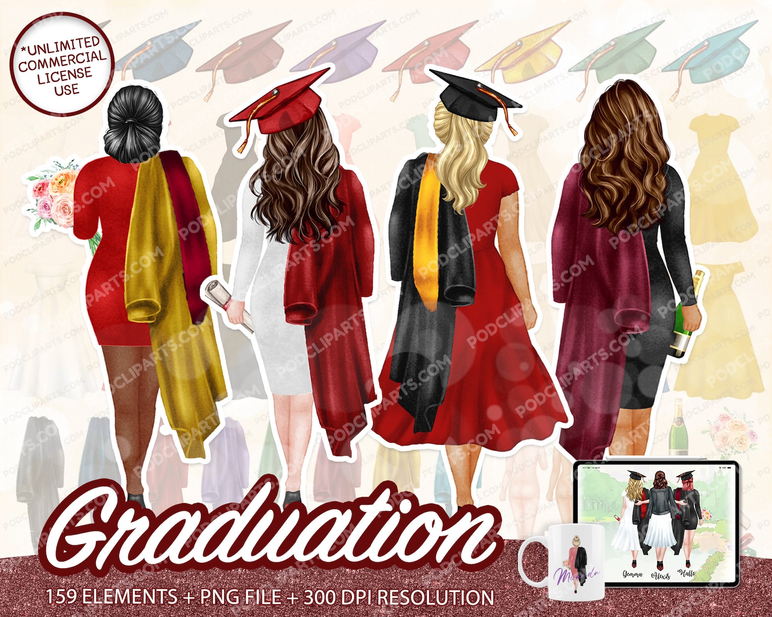 Graduation Girls Clip Art Graduate Congrats Clipart High - Etsy