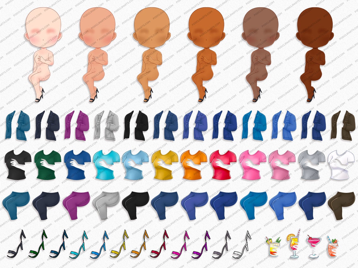 Best Friends Chibi Clipart Denim Girl Clipart Bestie - Etsy