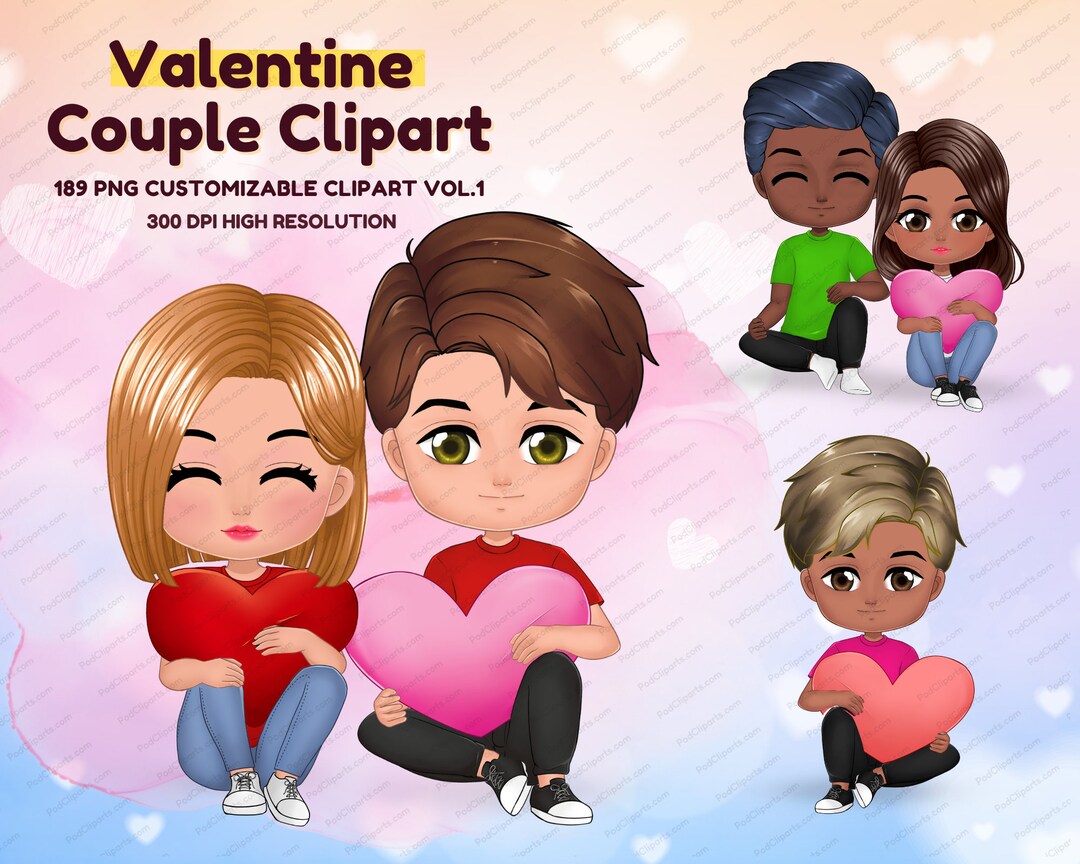 Cute Valentine Chibi Couple Sitting Clipart, Kawaii Love Boyfriend ...