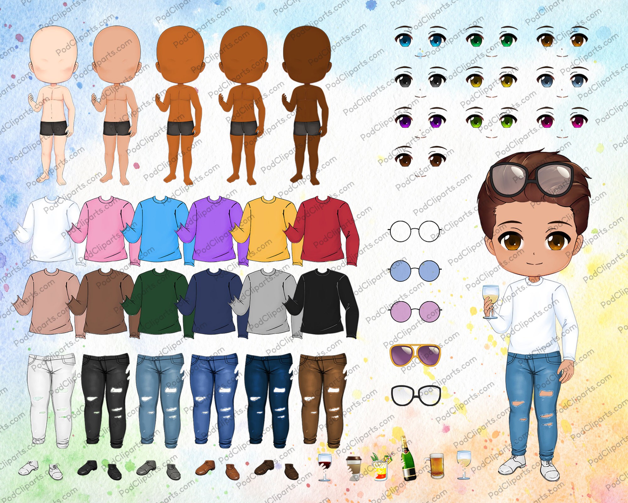 Chibi Men Cliparttravel Clipartboy Clipartmale - Etsy