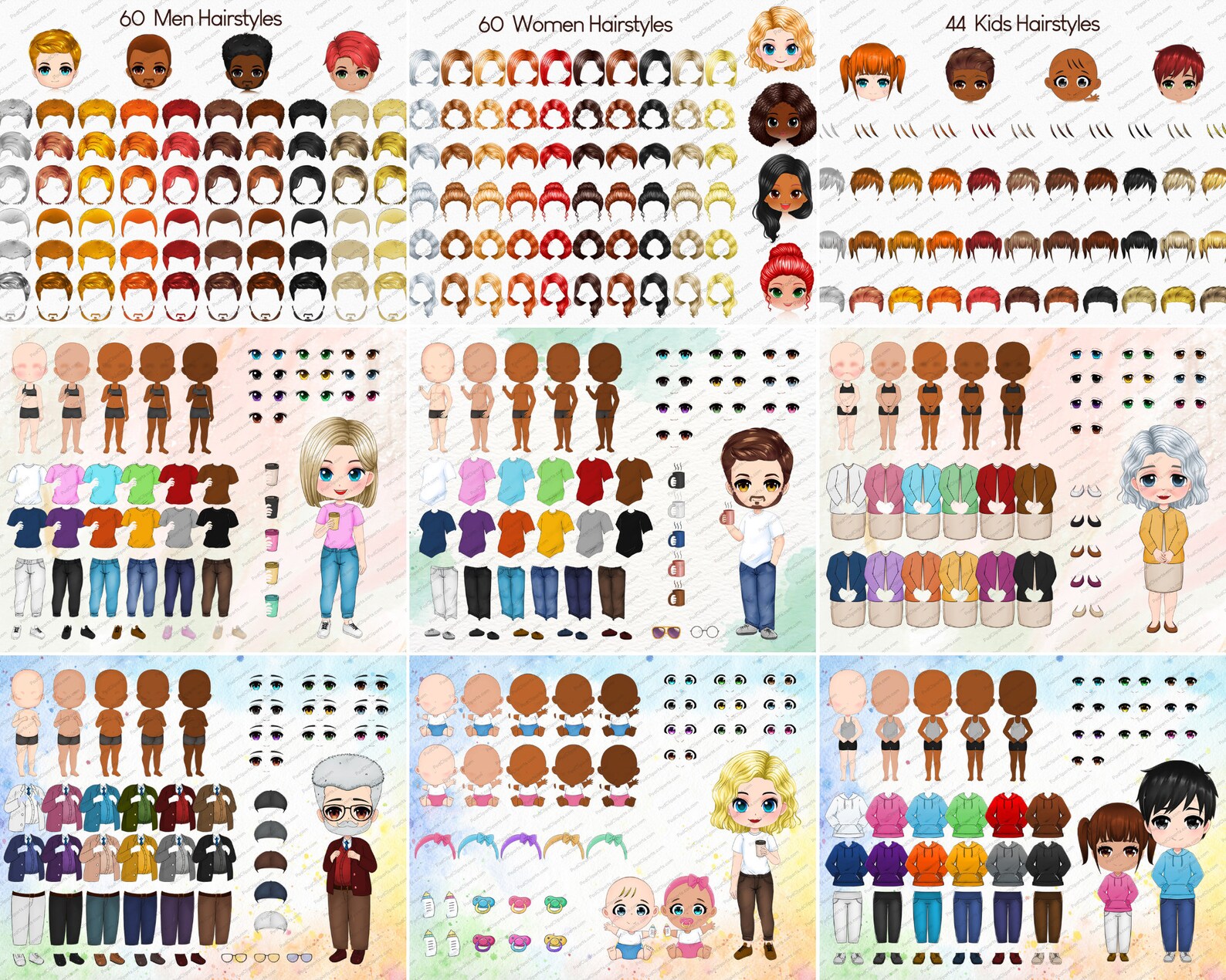 1500+ Bundle Chibi Family Clipart Pack Vol.1, Character Anime Clipart ...