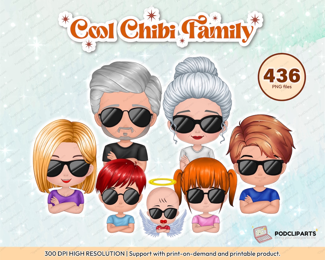 Big Chibi Cute Family Clipart PNG Mother's Father and Children Clipart ...