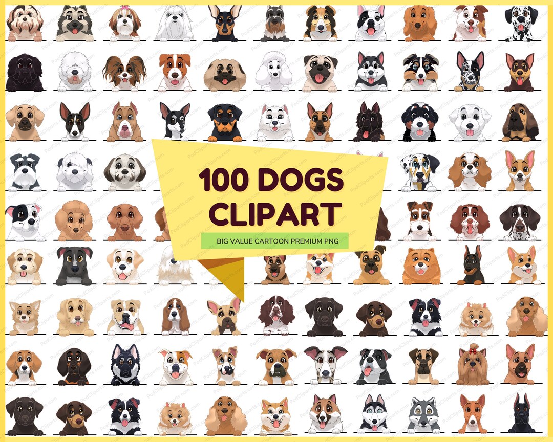 100 Bundle Peek A Boo Dog American Cartoon Style Clipart, Anime Pet ...