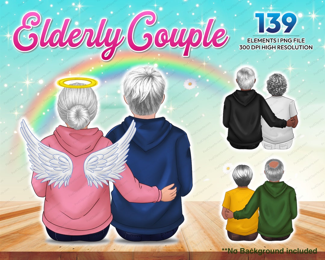 Elderly Couple Autumn Clipart PNG, Grandpa and Grandma Christmas ...
