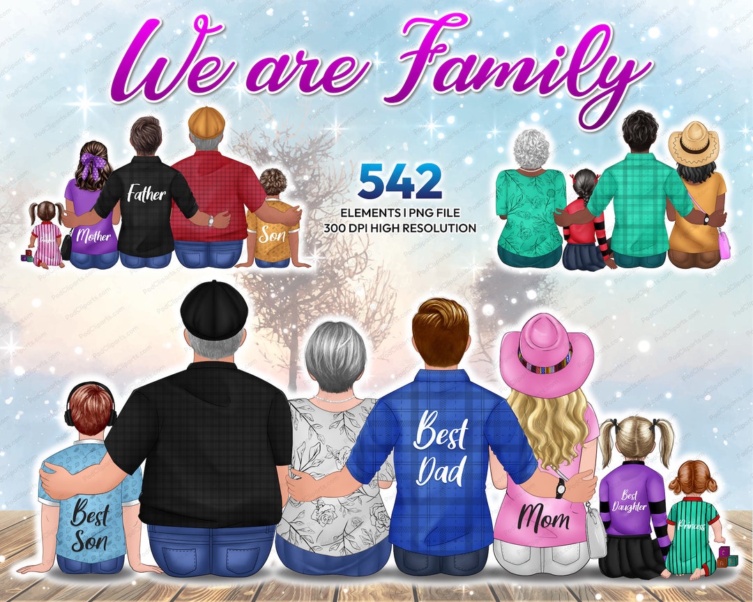 Bundle Family Clipart With Baby PNG, Sitting Portrait Summer Family ...