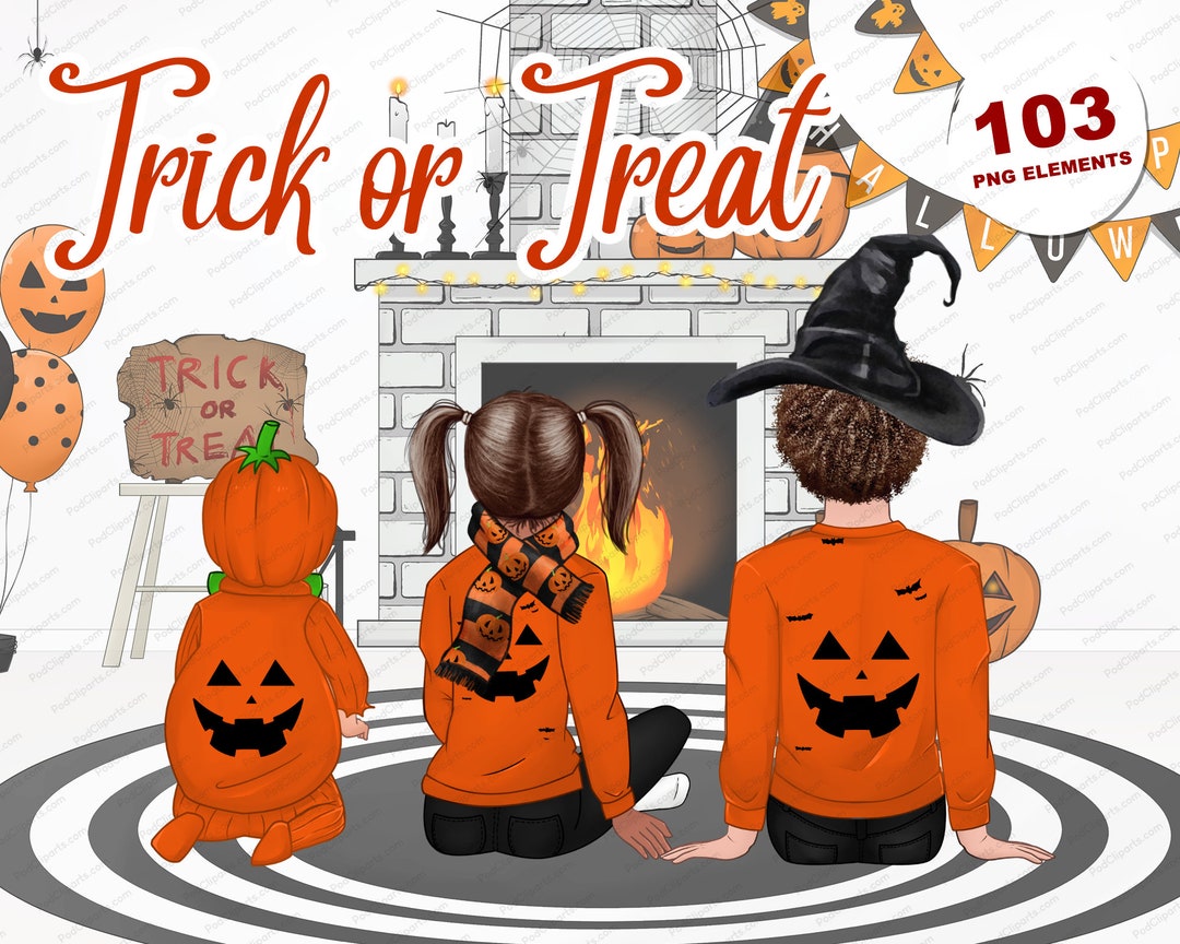 Cute Children's Halloween Clipart Trick or Treat, Boy Clipart, Girl ...