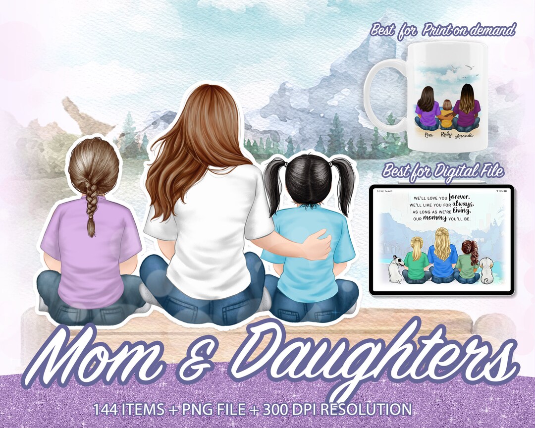 Mother's Day Clipart, Mom and Daughter Clipart, Sitting Family, Mom ...