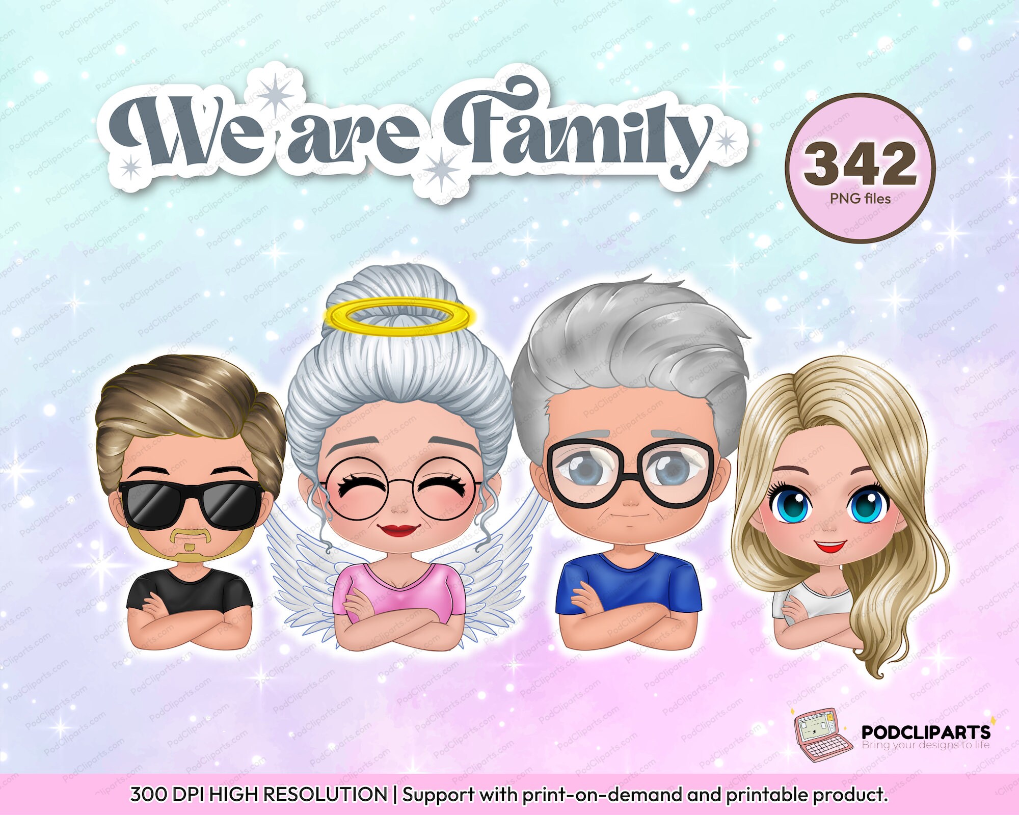 Bundle Chibi Family Clipart PNG, Custom Family Portrait, Father Mother ...