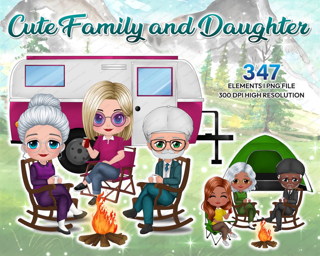 Chibi Family Camping With Daughter Clipart PNG, Oldman and Oldwoman People Clipart, Grandparent ...