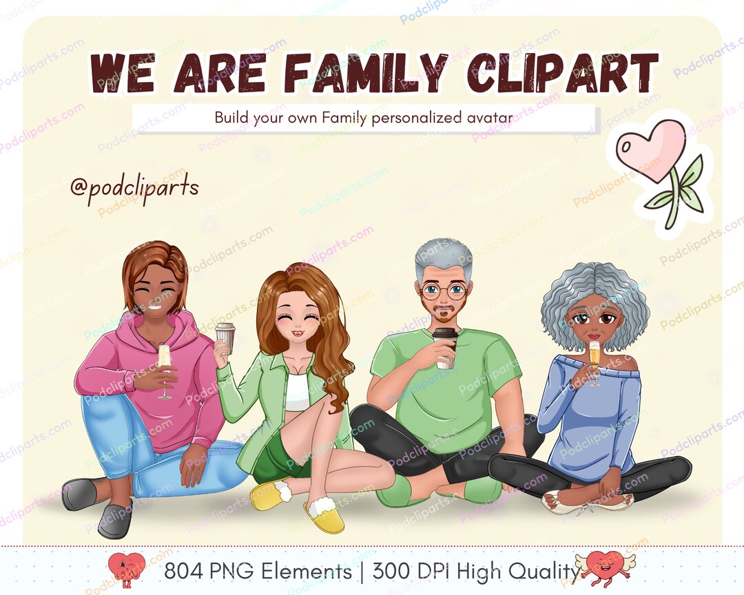 CUTE Cartoon Family Custom Family Portrait Clipart, Mom Dad Daughter ...