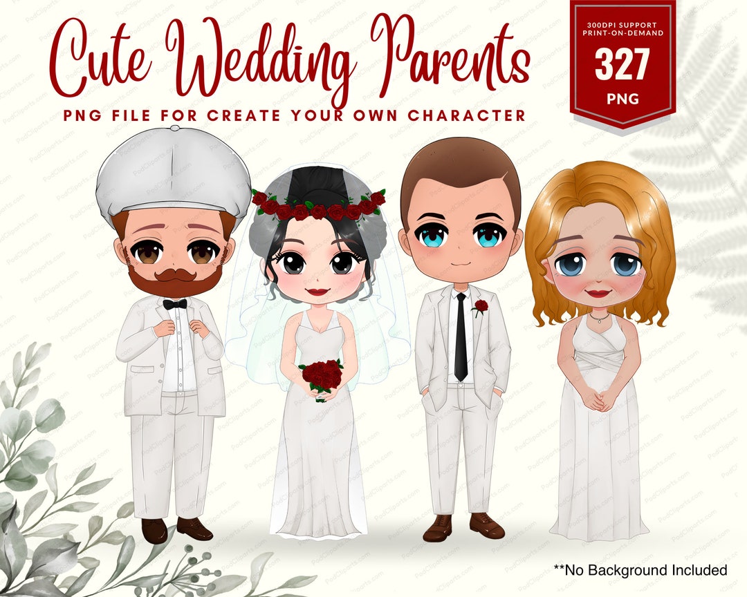 327 Wedding Bride and Groom With Parents Family Clipart, Chibi Marriage ...