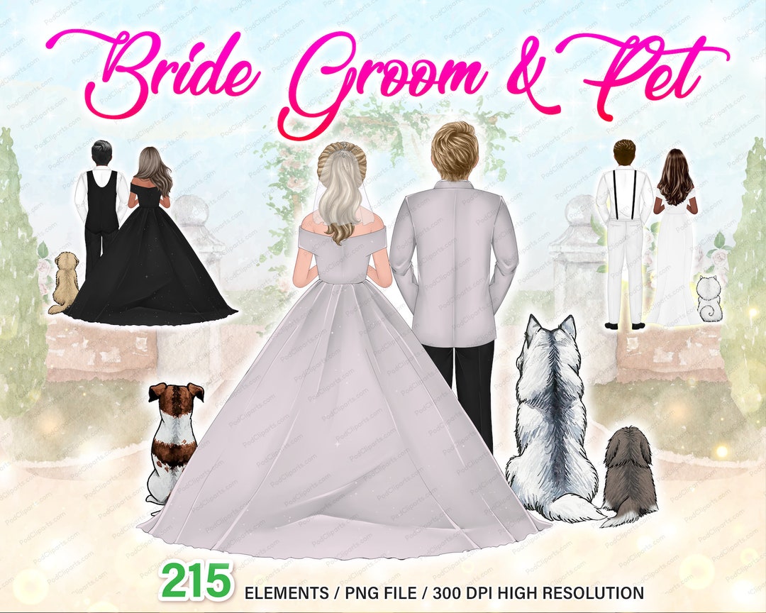 Bride and Groom Dog Lovers Gift Clipart PNG, Marriage Clipart, Just ...