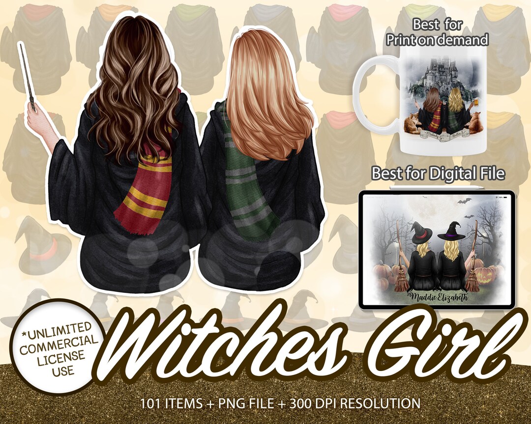 Witches Best Friends Witch Clipart Watercolor Witches - Etsy