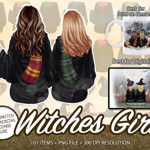 Witches Best Friends Witch Clipart Watercolor Witches - Etsy