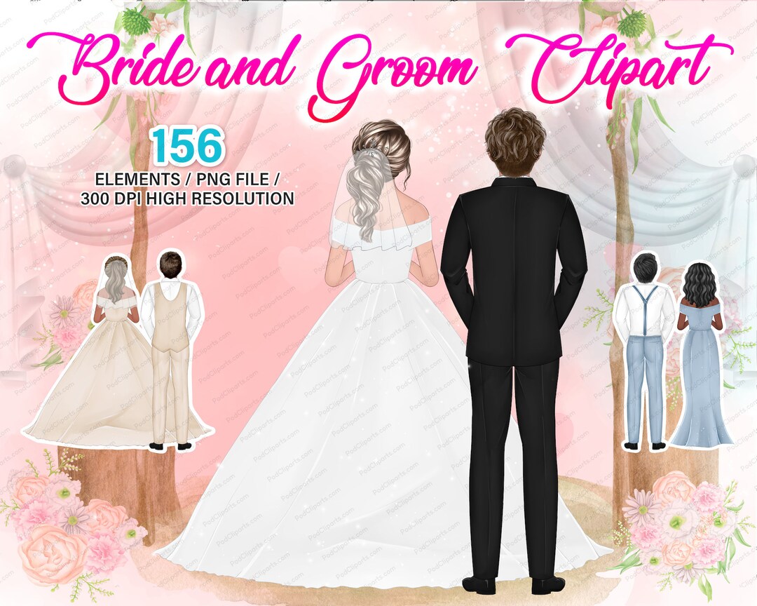 Bride and Groom Wedding Day Clipart PNG, Marriage Clipart, Just Married ...
