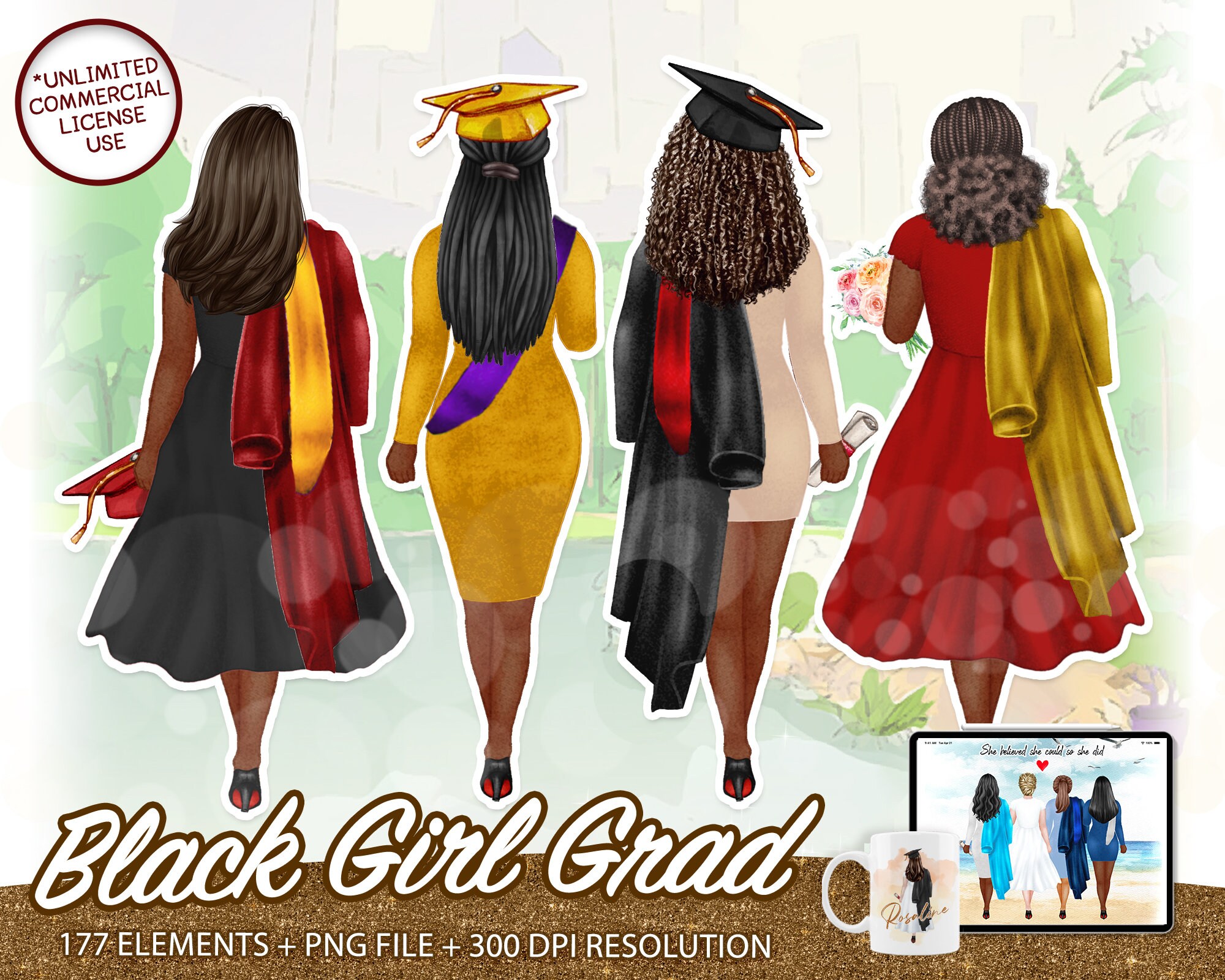 Graduation Girls Clipart Black Woman Graduation Clipart Last - Etsy