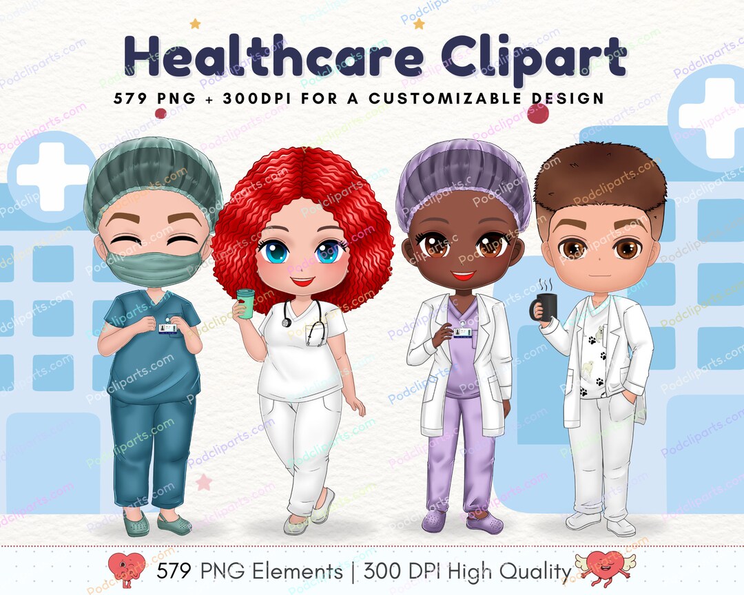 Cute Chibi Doctor and Nurse Clipart, 40 Png, Medical Clipart ...