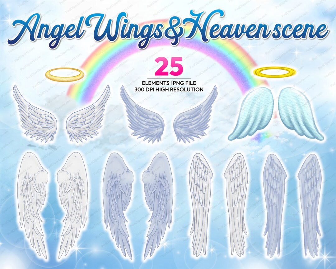 Angel Wings Heaven Scene After Life Portrait Clipart PNG, Custom ...