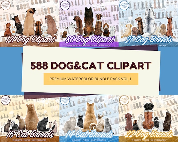 588 Mega Dog and Cat Clipart Bundle Watercolor Cat and Dog - Etsy