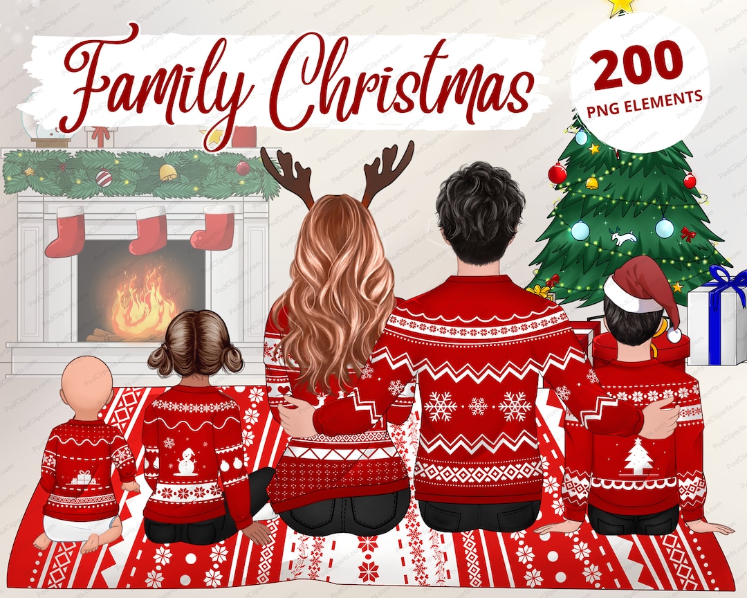 Christmas Family Clipart, Cozy Winter Clipart, Seasonal Clipart, Parent ...