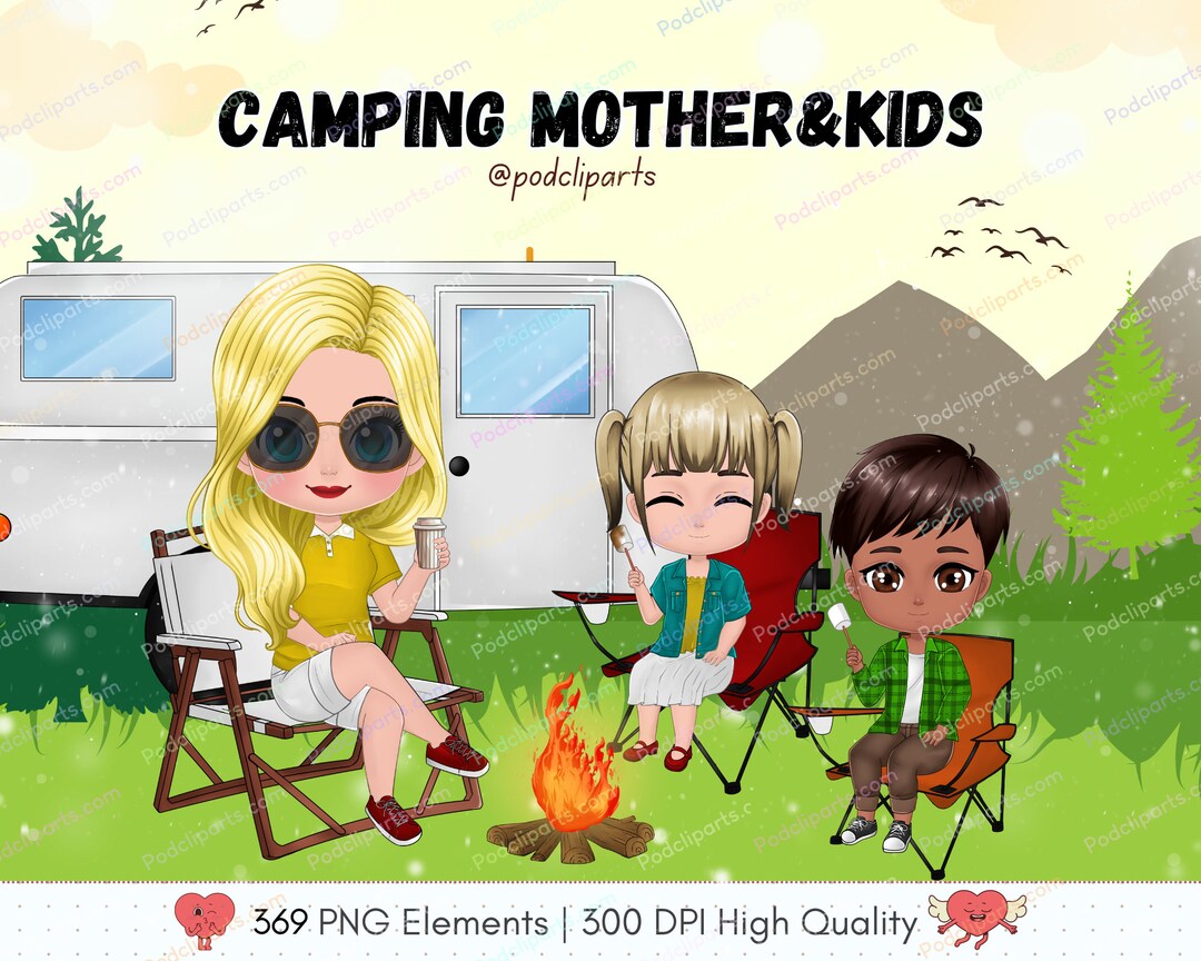 Cute Chibi Couple Camping Clipart PNG, Best Friend Cartoon Clipart ...