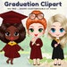 Chibi Graduation Girls, Cap and Gown Clipart, School Graphics, Graduate ...