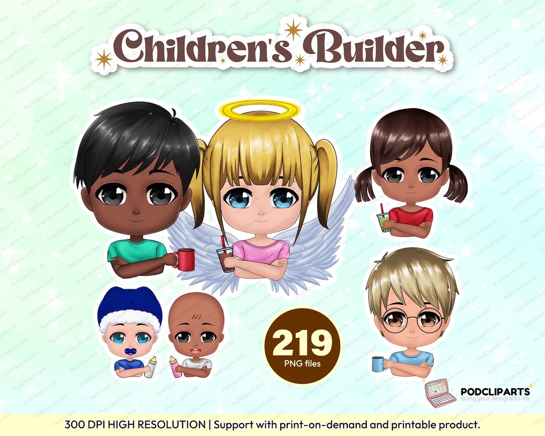 Chibi Boy Girl and Baby Clipart PNG, Kids Clipart, Friend Clipart ...