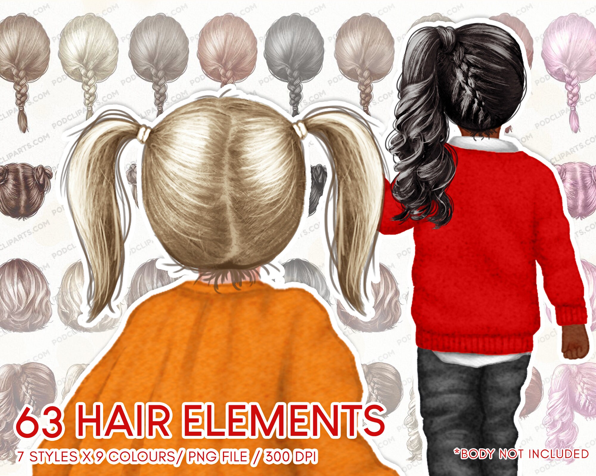 Girls Hair Clipart, Kids Clipart, Hairstyles Clipart, Infant Baby ...