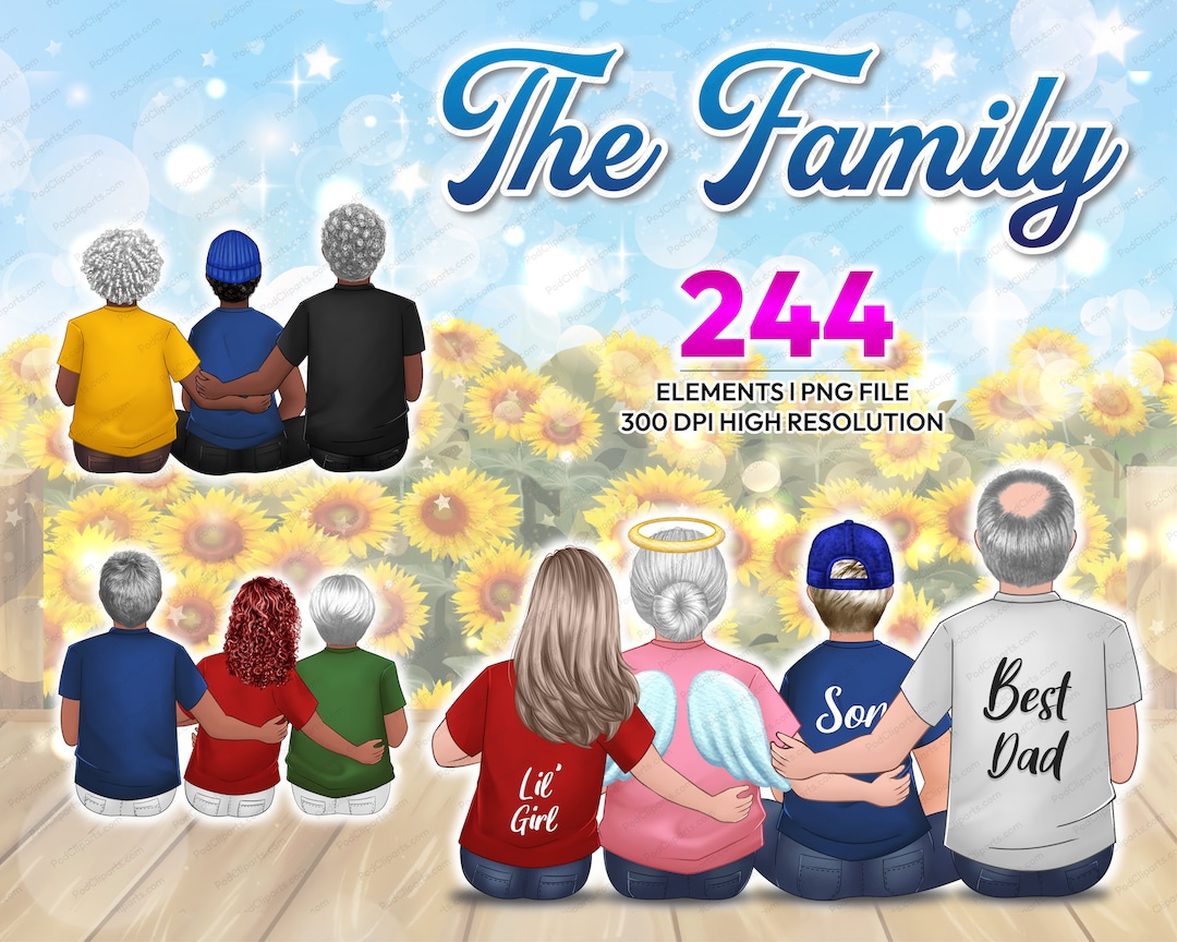 Family Sitting Clipart PNG Custom Family Portrait, Sitting Family ...