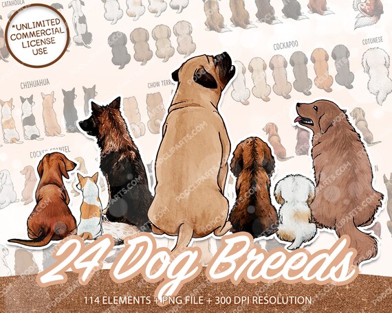 Watercolor Dogs Clipart Dog Breeds Clipart Dogs Back Dogs - Etsy