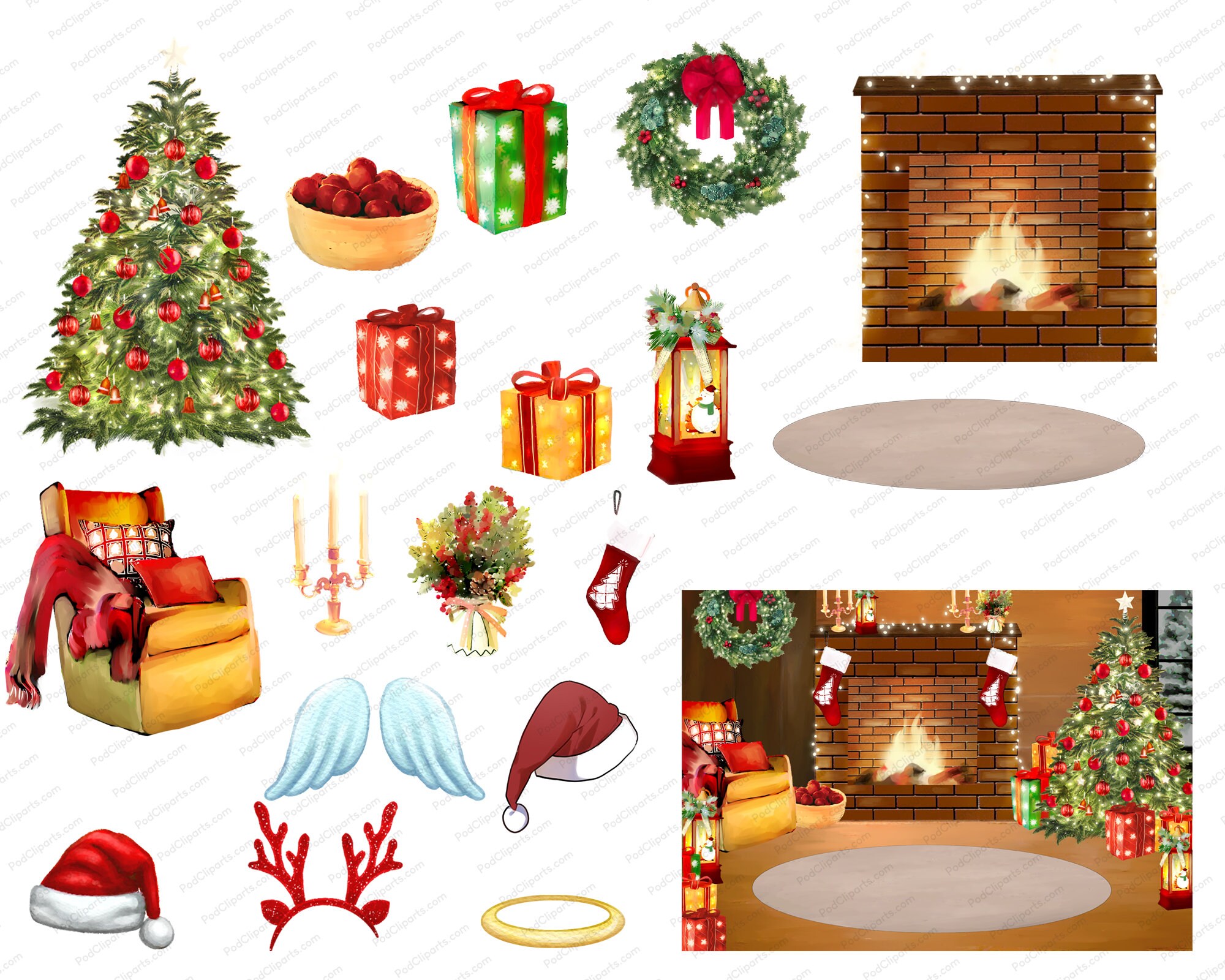 22 Cozy Christmas Element Clipart PNG Room, Decorate Christmas Clipart ...