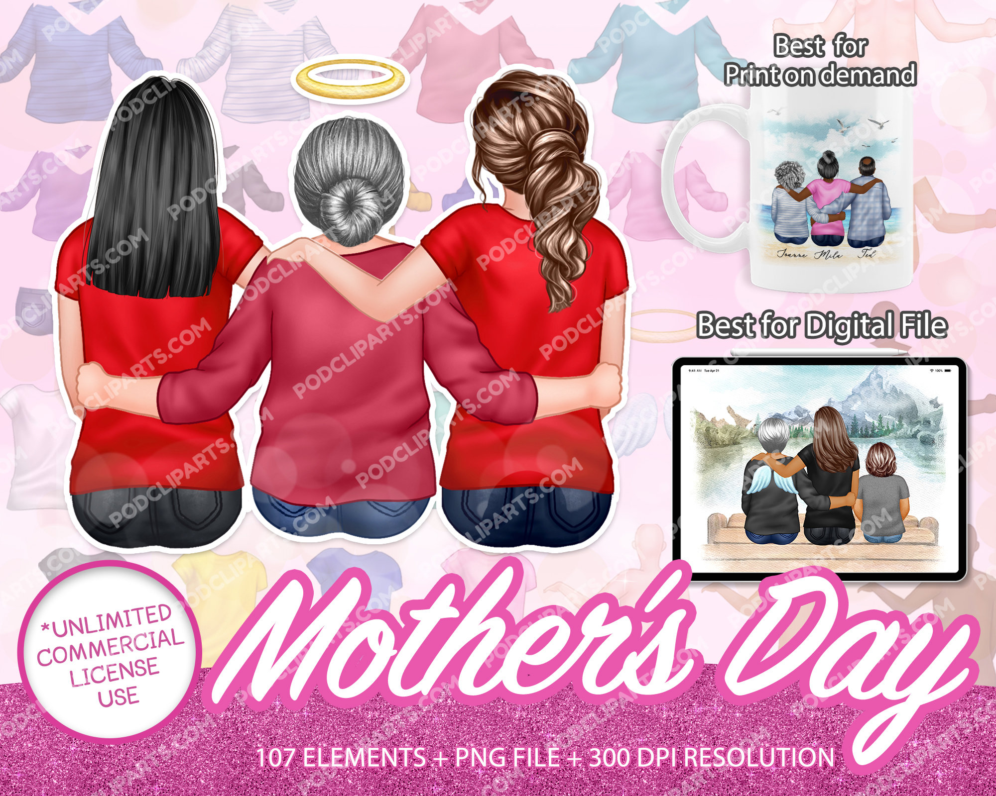 Mom and Daughter Clipart Mother's Day Clipart Sitting - Etsy