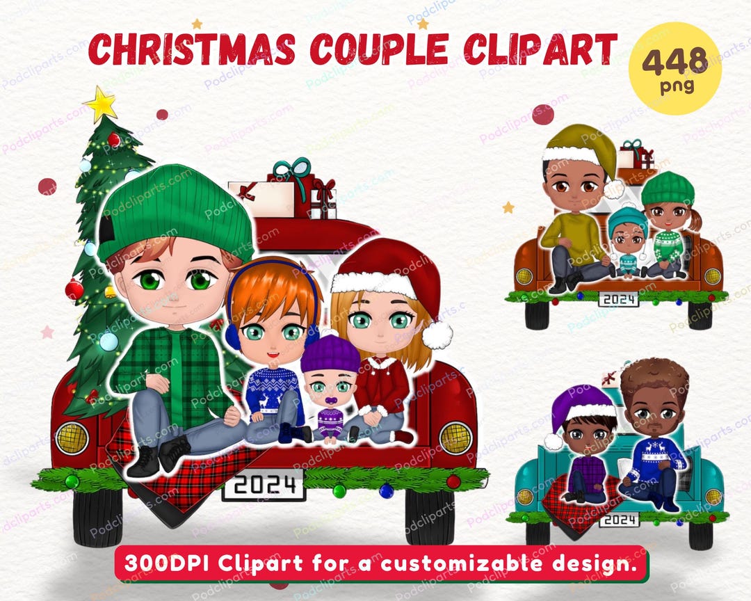 Chibi Father's With Children Clipart PNG, Christmas Custom Family ...