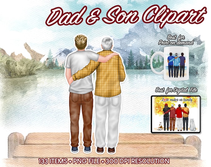 Father and Son Watercolor Clipart PNG, Daddy and Me Graphics for Father ...