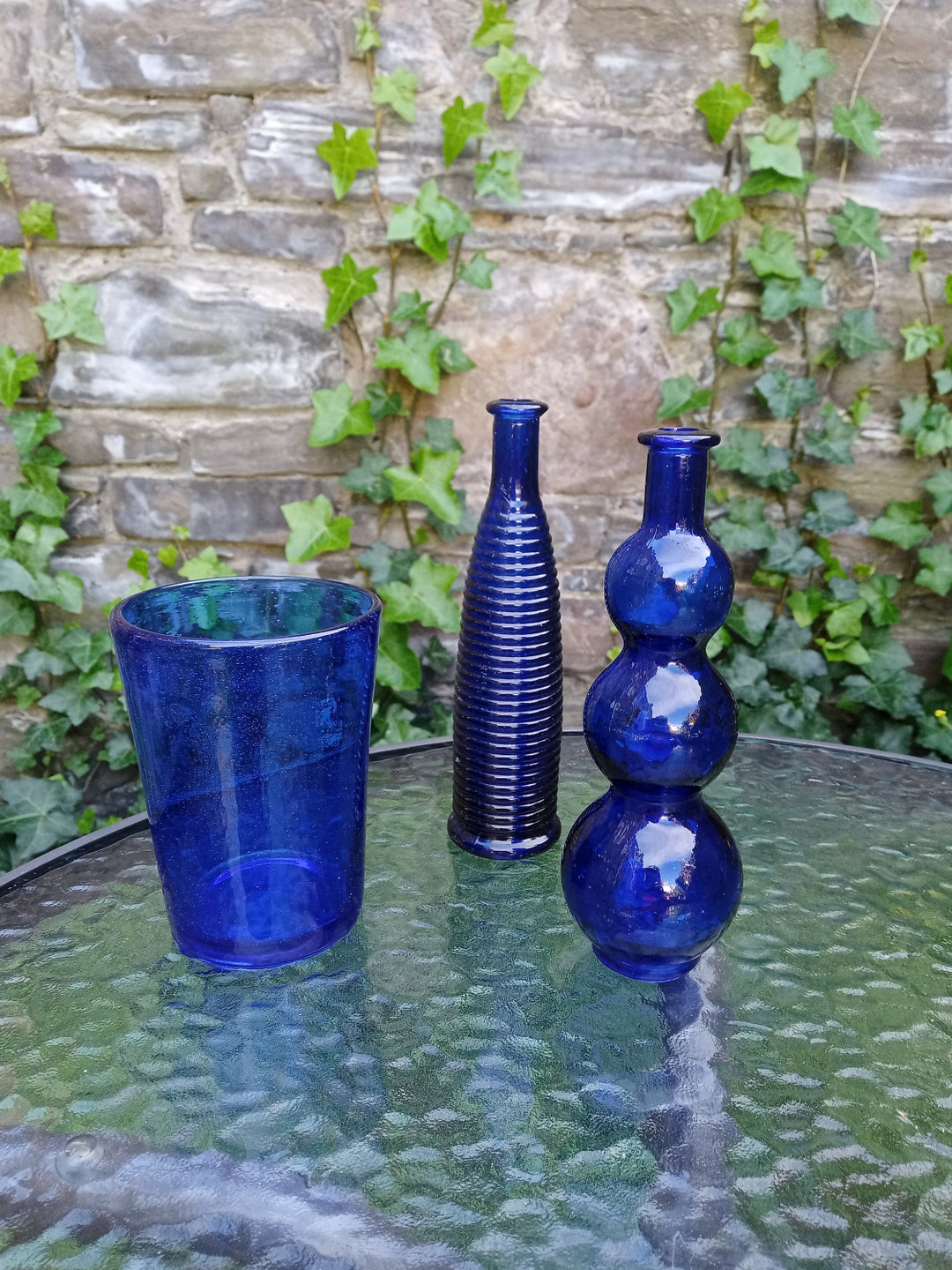 Three Blue Glass Vases, Blue Glass Hoem Decor - Etsy