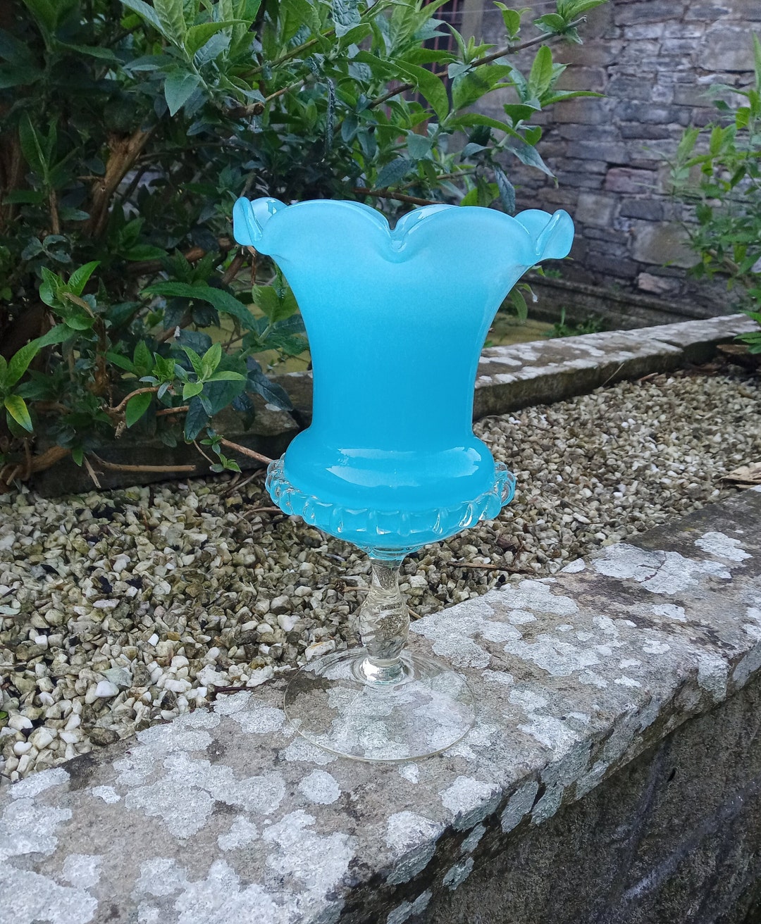 Vintage Glass Vase, Light Blue Decorative Glass, Tall Glass Flower Vase ...