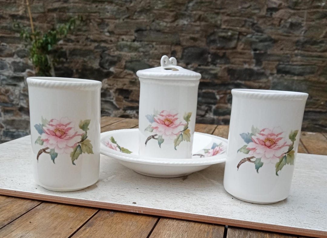 Vintage Hadida Inspired Bathroom Set for Two / Bone China With Rose ...
