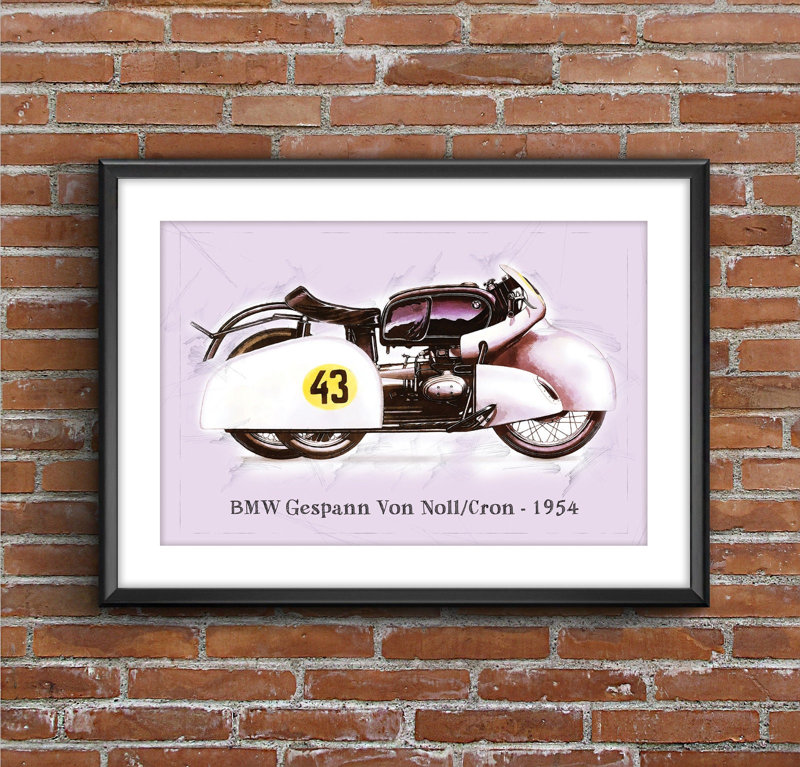 BMW Gespann von Noll/Cron 1954 art sketch poster no frame | Etsy