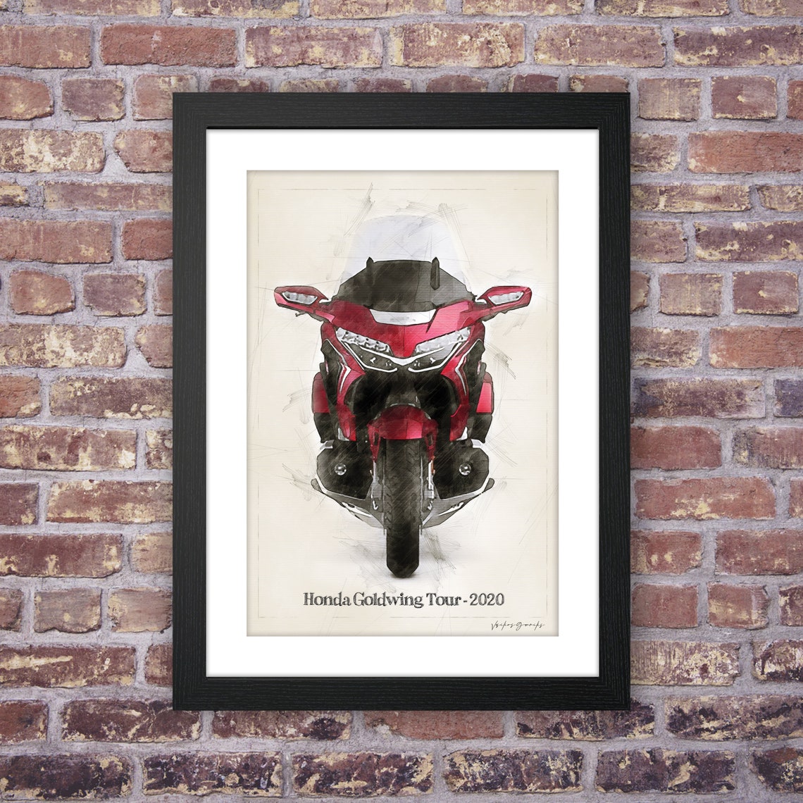 HONDA Goldwing Touring 2020 - Front/rear - Red/blue/black, Art Sketch ...