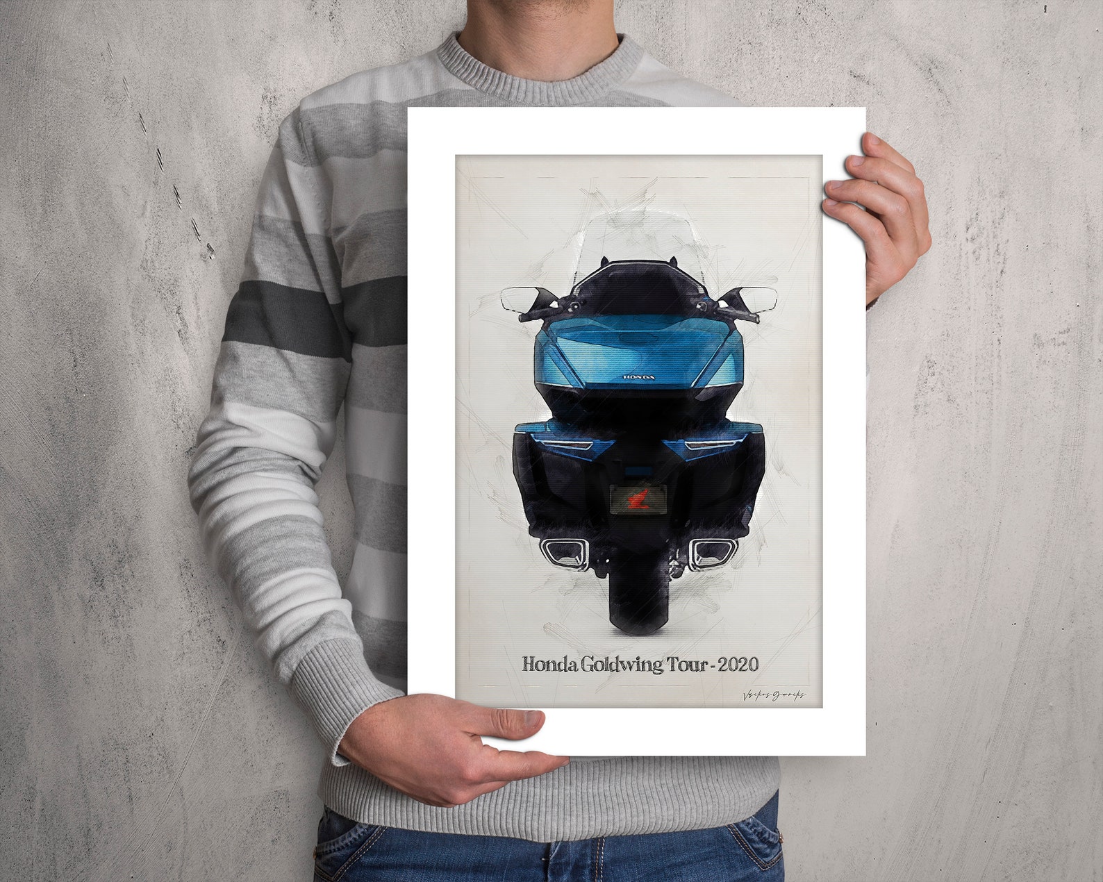 HONDA Goldwing Touring 2020 - Front/rear - Red/blue/black, Art Sketch ...
