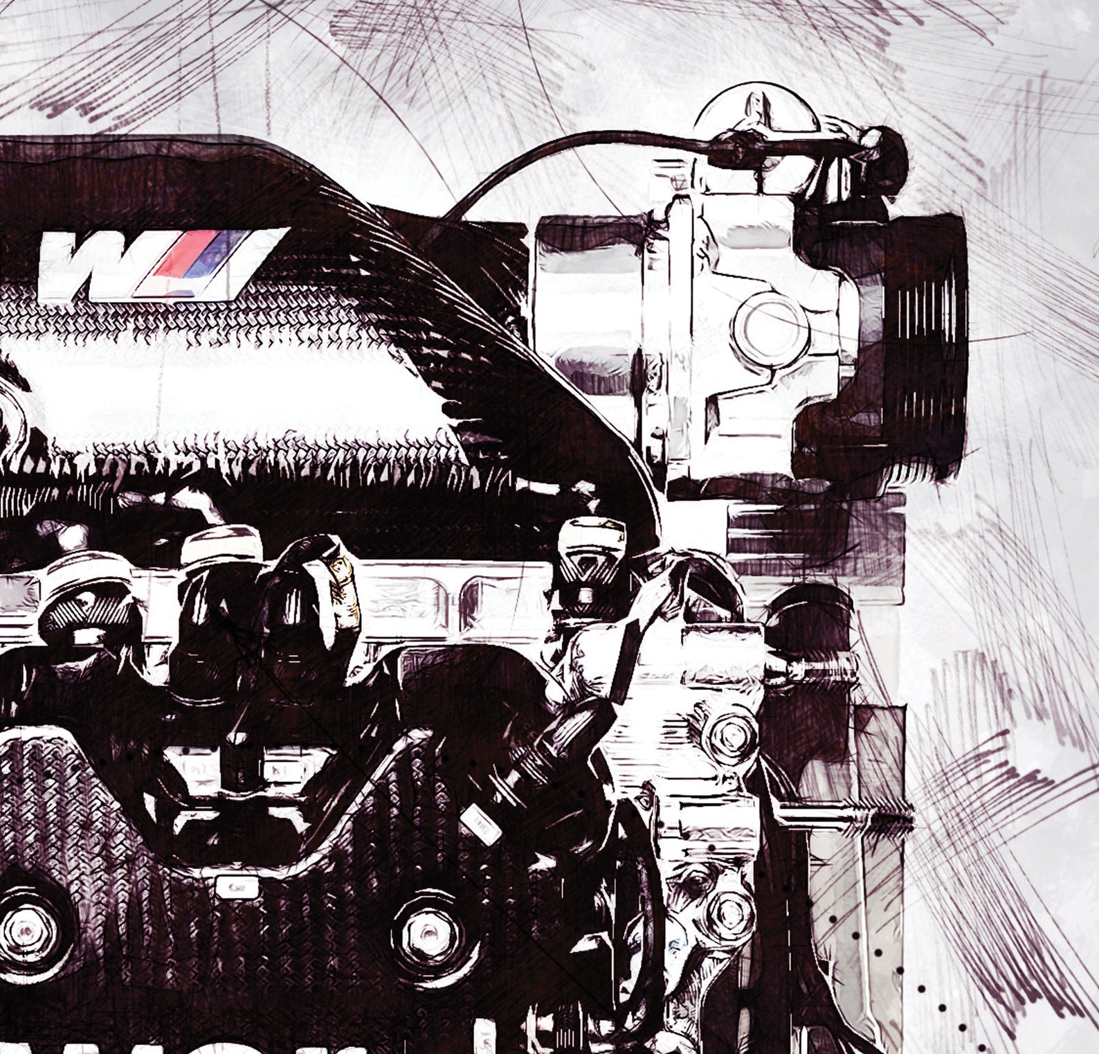 BMW P48 Turbo Engine Art Sketch Poster no Frame - Etsy