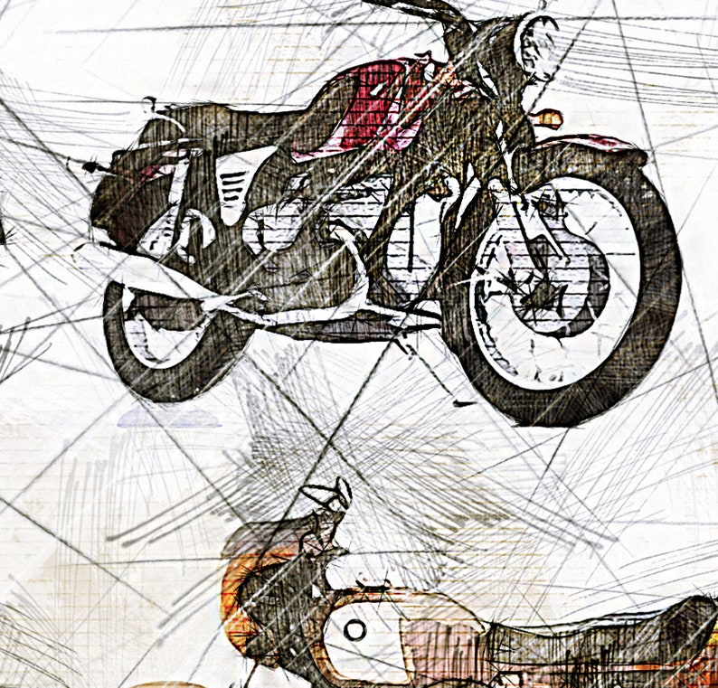 BMW Motorcycles Evolution 1925-35-45-55-65, Art Sketch Poster [no Frame ...