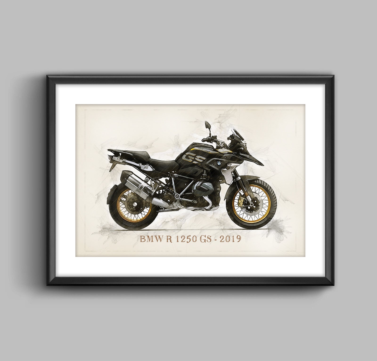 BMW R 1250 GS - 2019 - Gold Rims, Art Sketch Poster [no Frame] - Etsy