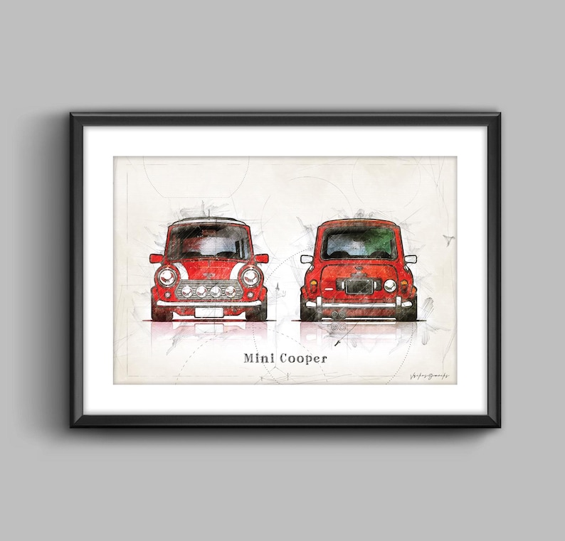 Mini Cooper, (many Colours) Art Sketch Poster [no Frame] - Etsy