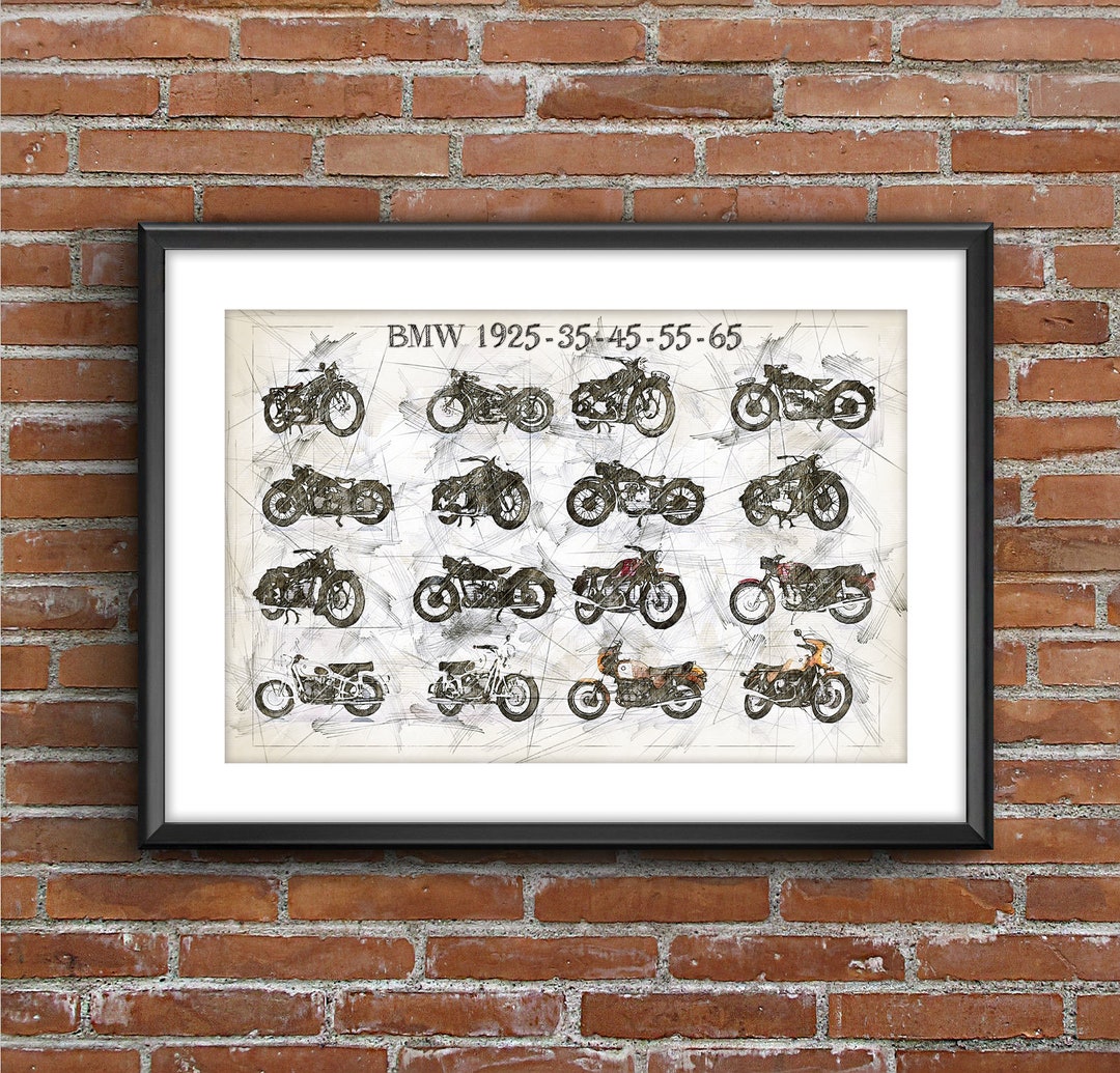 BMW Motorcycles Evolution 1925-35-45-55-65, Art Sketch Poster [no Frame ...