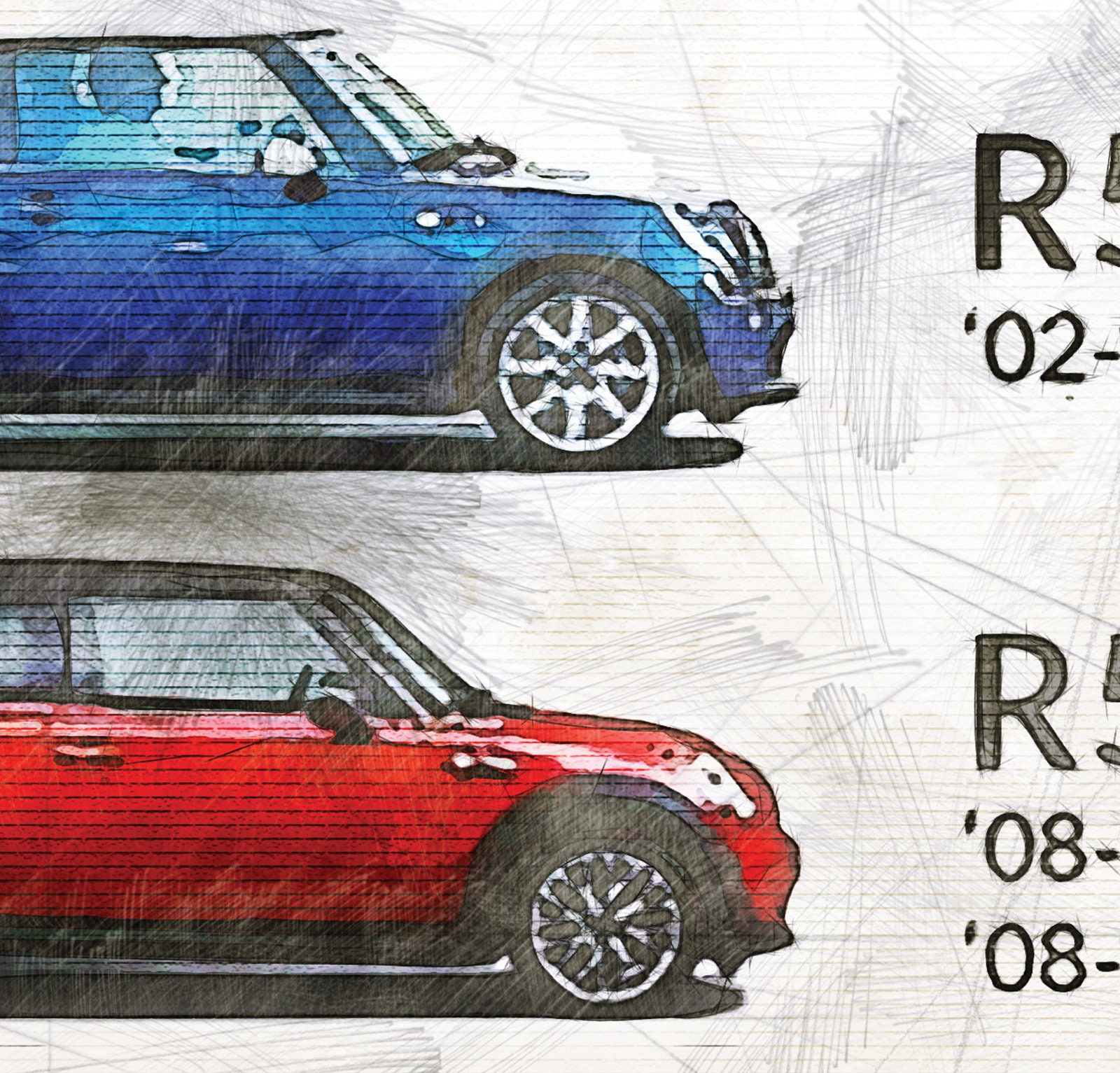 Mini Cooper Models- 4 Sketches - Art Sketch Poster [no Frame] - Etsy
