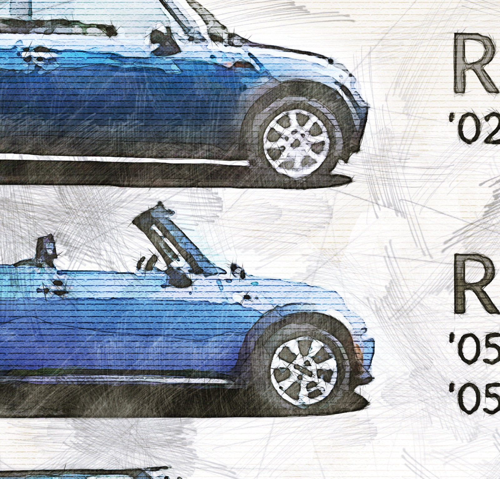 Mini Cooper Models- 4 Sketches - Art Sketch Poster [no Frame] - Etsy