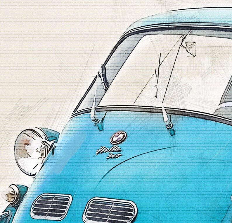 BMW Isetta 300 Cabrio 1957 Art Sketch Poster no Frame | Etsy